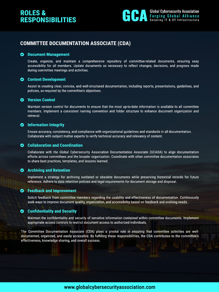 Roles and Responsibilities Committee Documentation Associate CDA | PDF ...