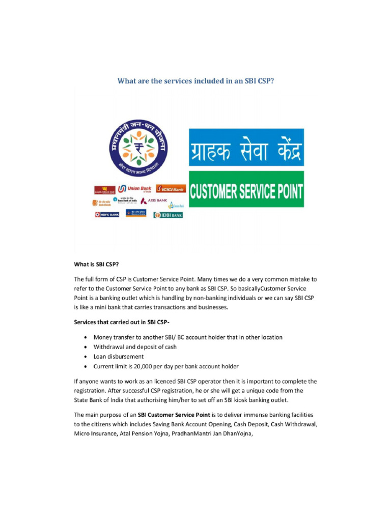 What Are The Services Are Carried Out in An SBI CSP | PDF