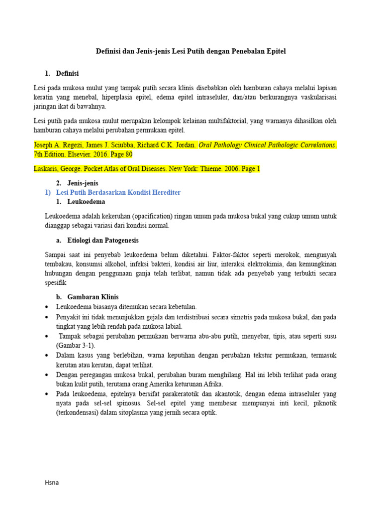 Jenis Lesi Putih dan Penebalan Mukosa | PDF