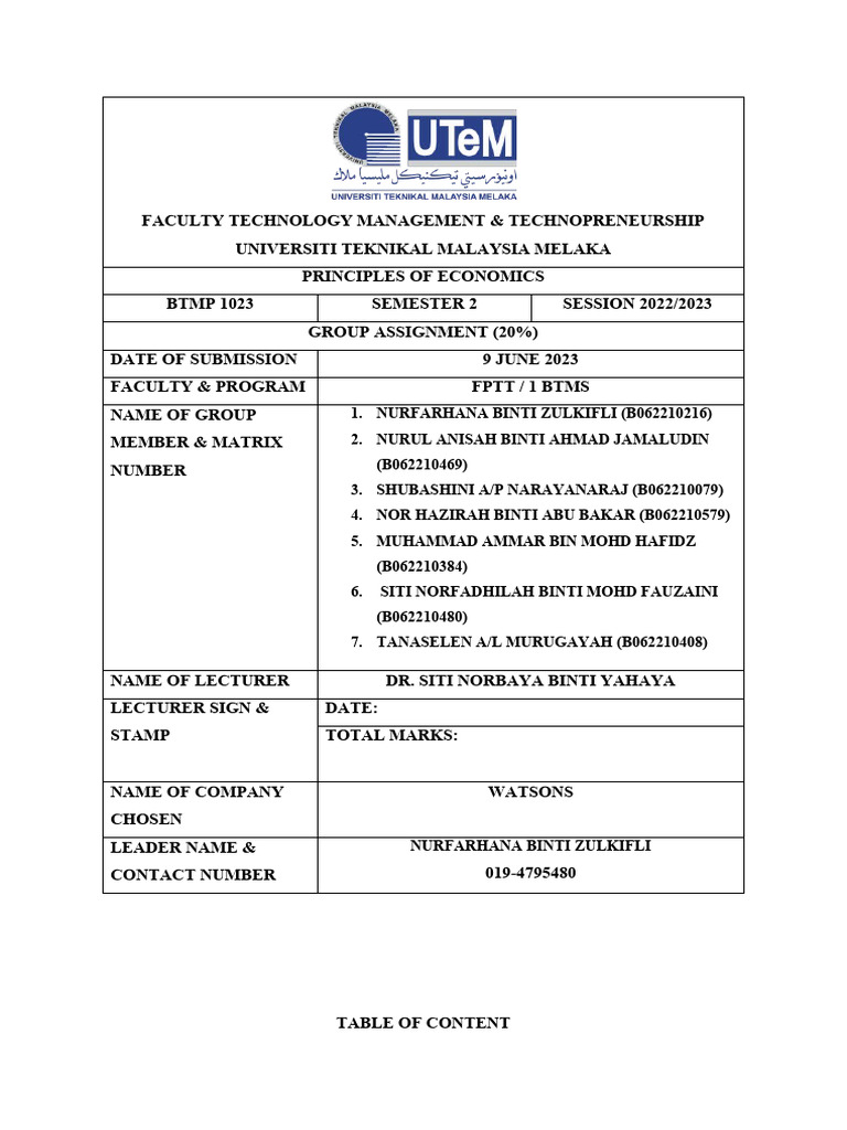 Cover Page Group Asignment Eco | PDF
