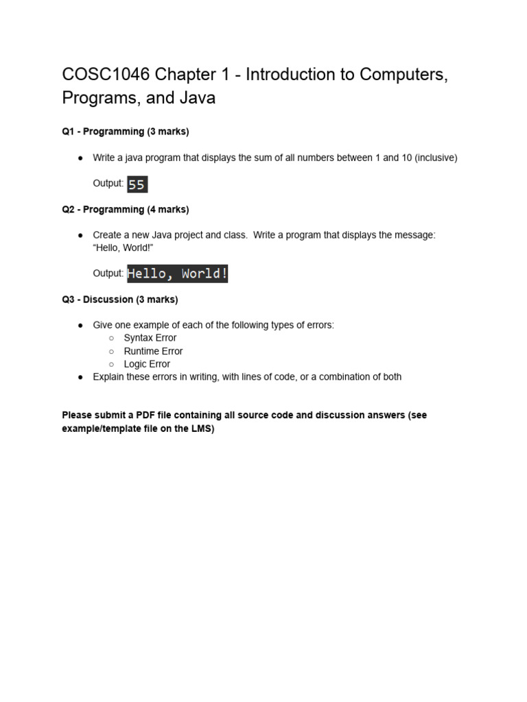 COSC1046 Chapter 1 - Online Lab | PDF