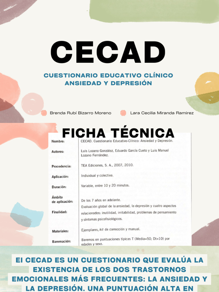 Cuestionario CECAD: Ansiedad y Depresión | PDF | Ansiedad | Depresión ...