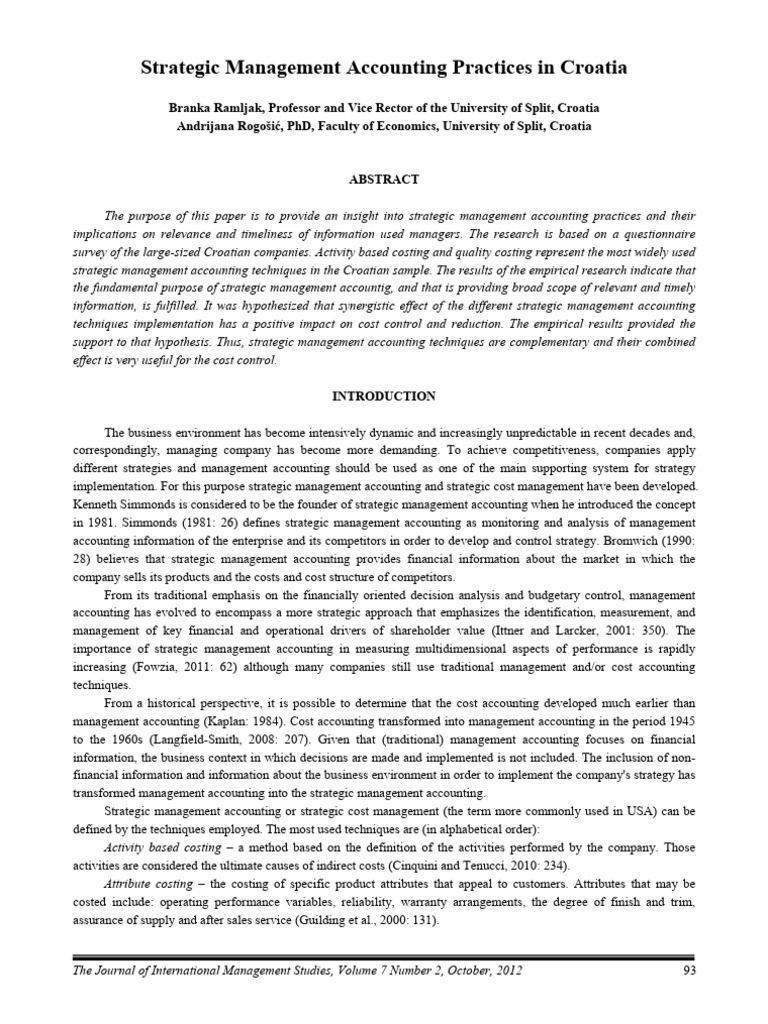 Strategic Management Accounting Practice | PDF | Strategic Management ...