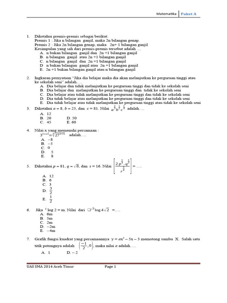 Soal Matematika Paket A | PDF | Metode & Bahan Ajar