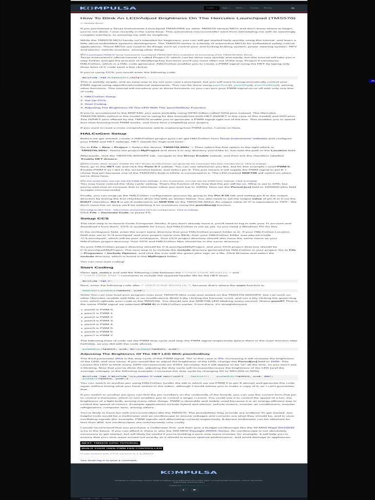 Blink LED on Hercules TMS570 Guide | PDF | Microcontroller | Power Inverter