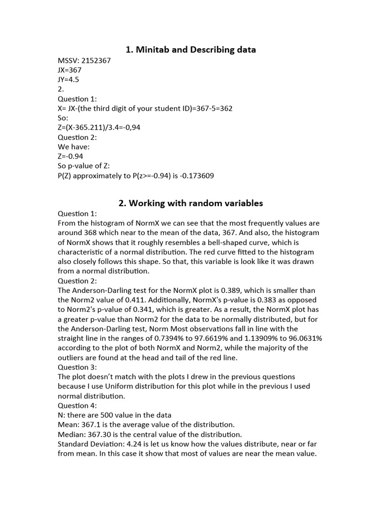 Minitab Data Analysis and Normality Tests | PDF | Normal Distribution ...