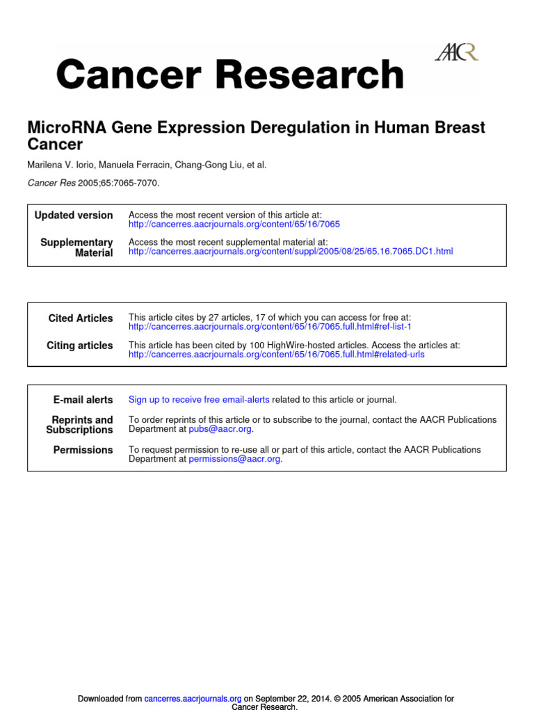 MicroRNA Gene Expression Deregulation in | PDF | Micro Rna | Gene ...