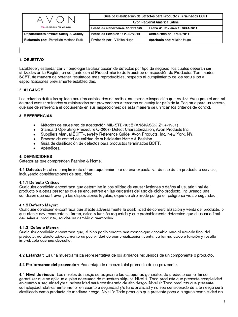 Guía de Clasificación de Defectos para Productos Terminados BCFT ...