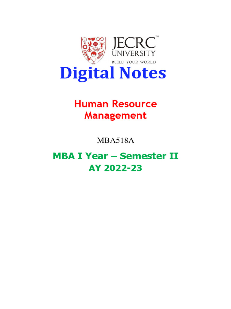 MBA Sem II - HRM Notes | PDF | Human Resource Management | Performance ...