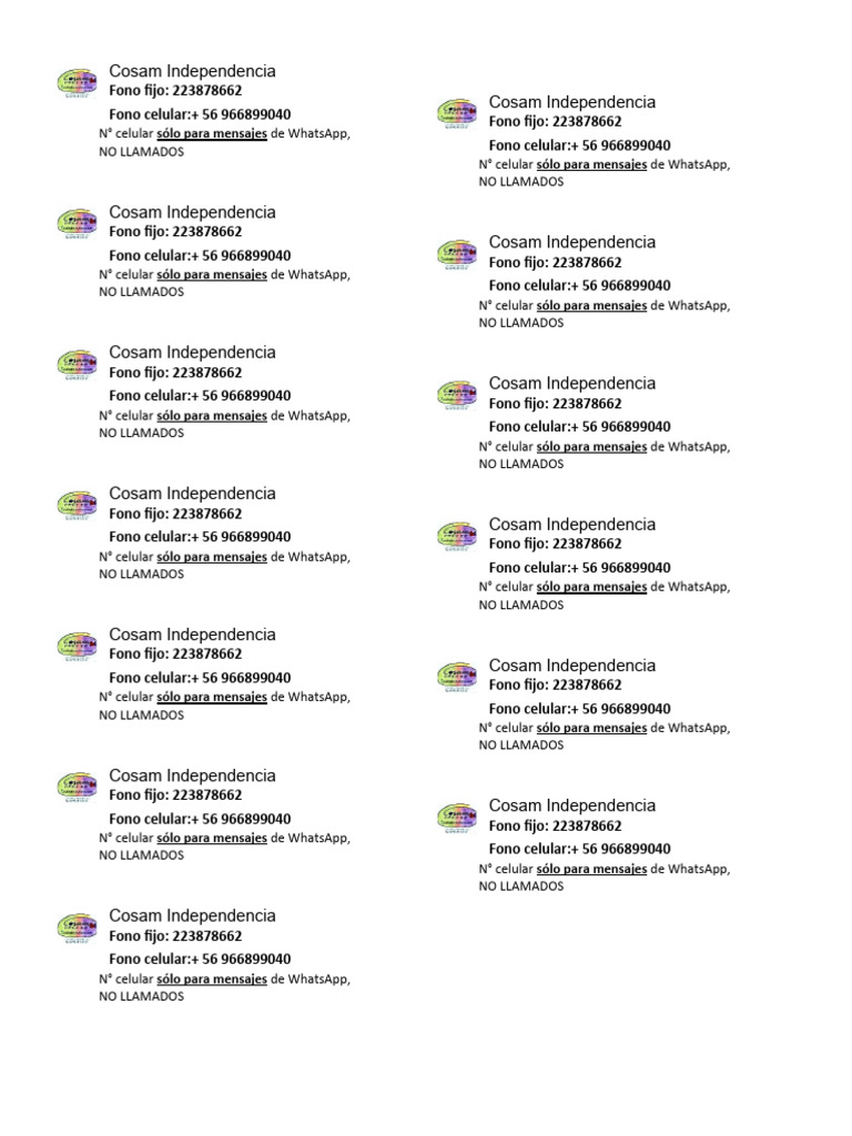 Contacto Cosam Independencia | PDF