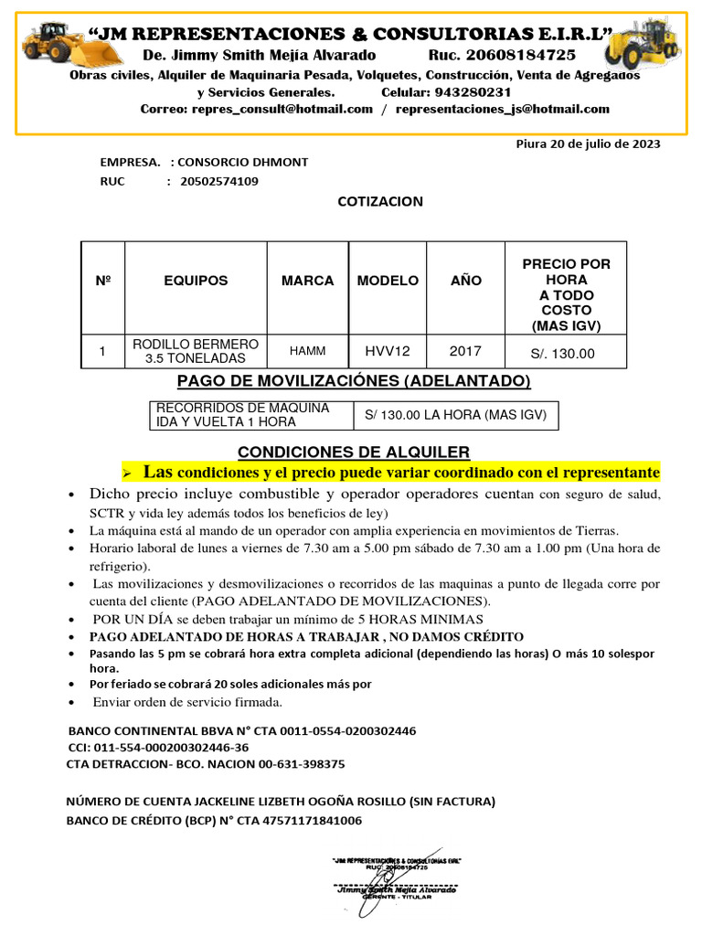 COTIZACION - Rodillo Bermero - JM | PDF | Economias