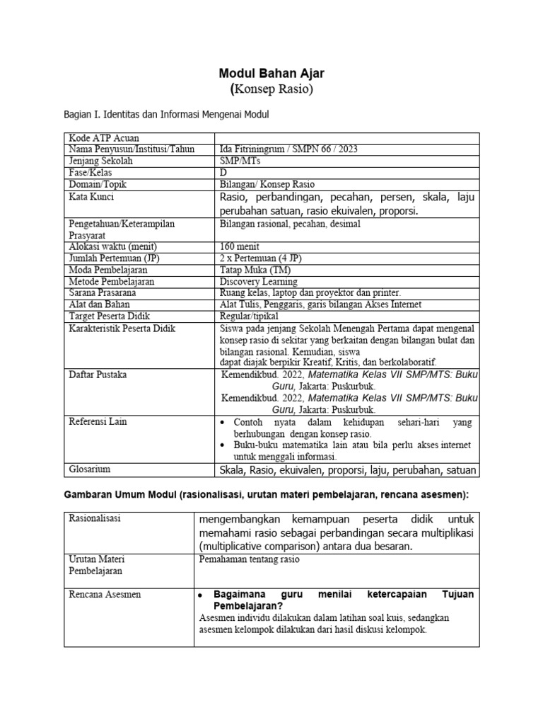 Konsep Rasio dalam Pembelajaran Matematika | PDF