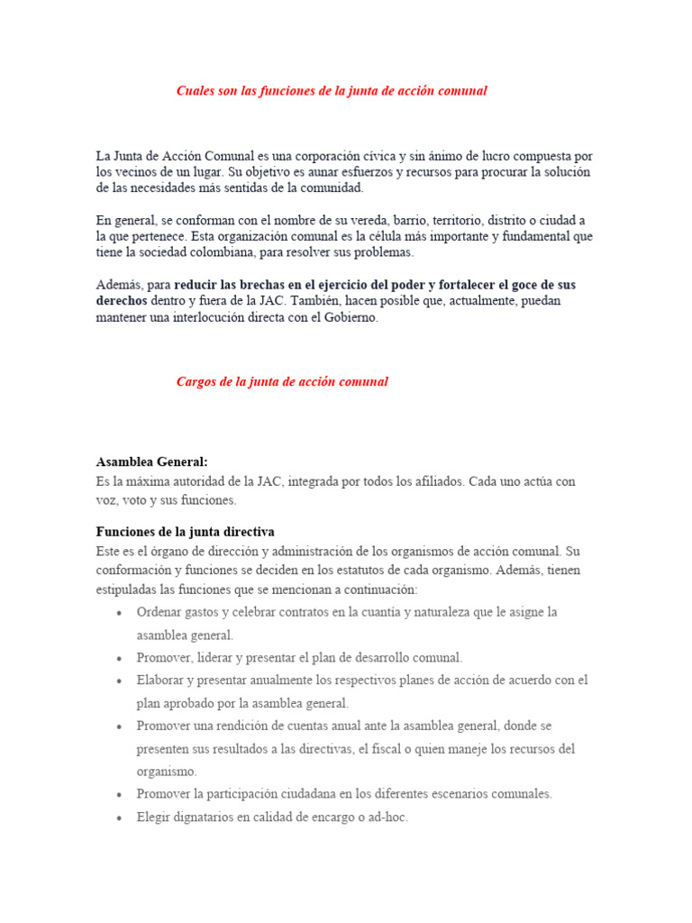 Cuales Son Las Funciones de La Junta de Acción Comunal | PDF | Gobierno