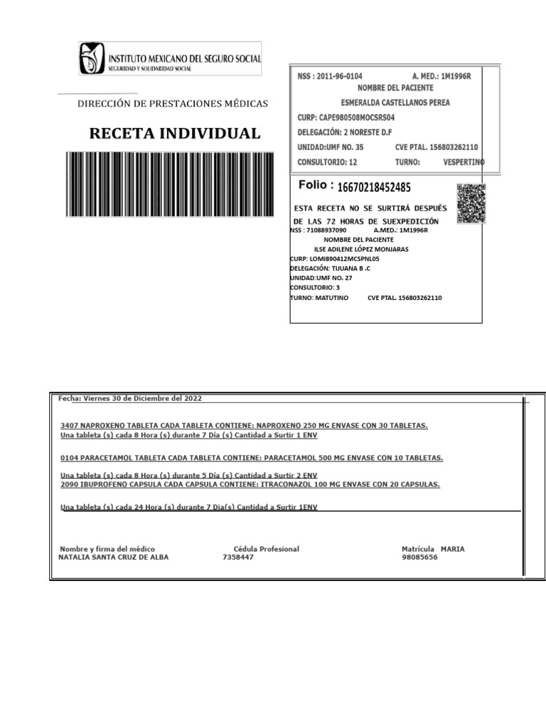 Receta Editable Imss 1 2 | PDF