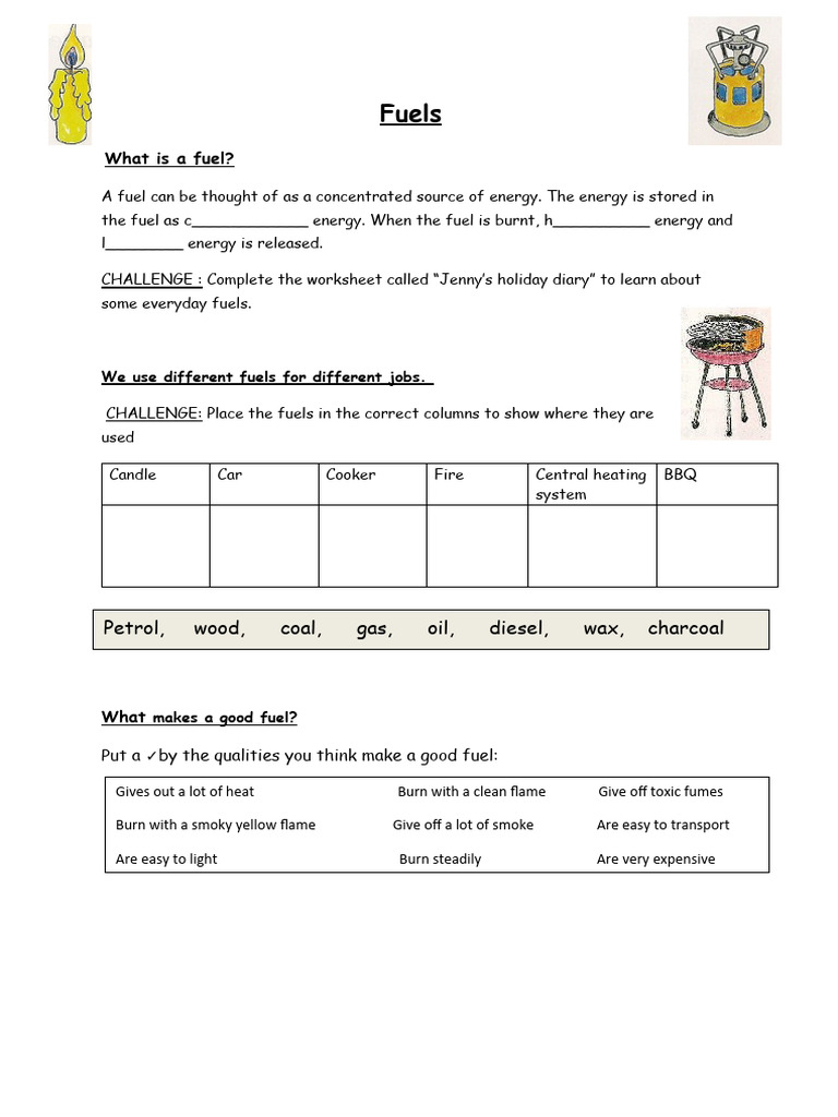 Fuel Worksheet | PDF | Fuels | Natural Gas