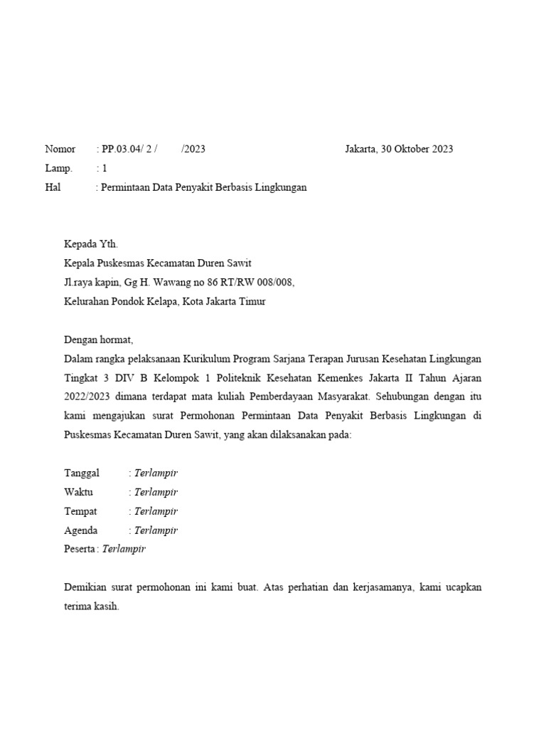 Surat Permohonan Puskesmas | PDF