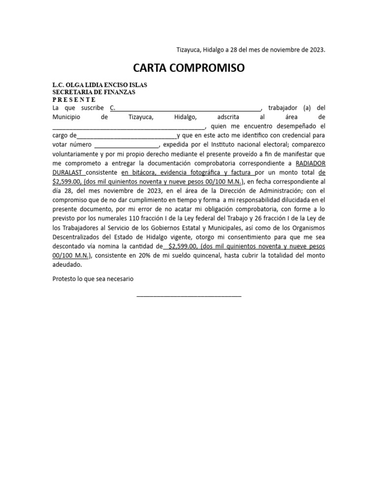 Carta Compromiso Machote | PDF