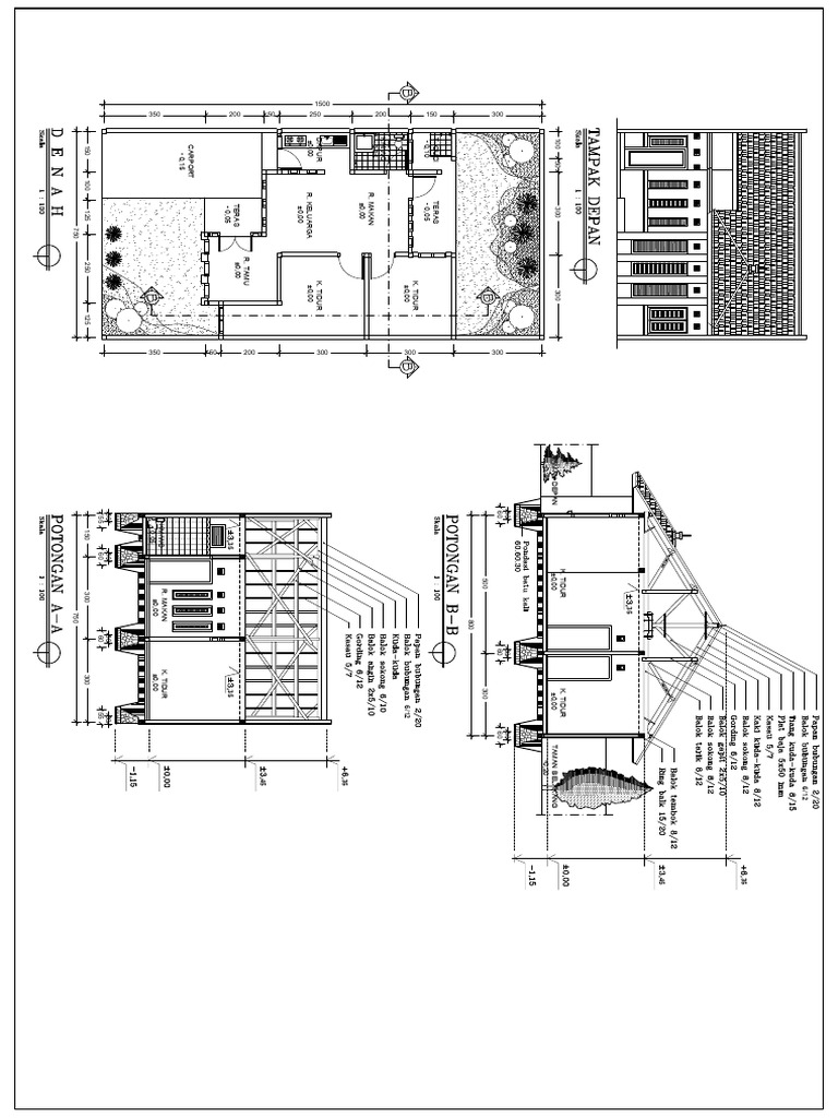Tugas Menggambar Rekayasa (Denah-Tampak-Potongan) | PDF