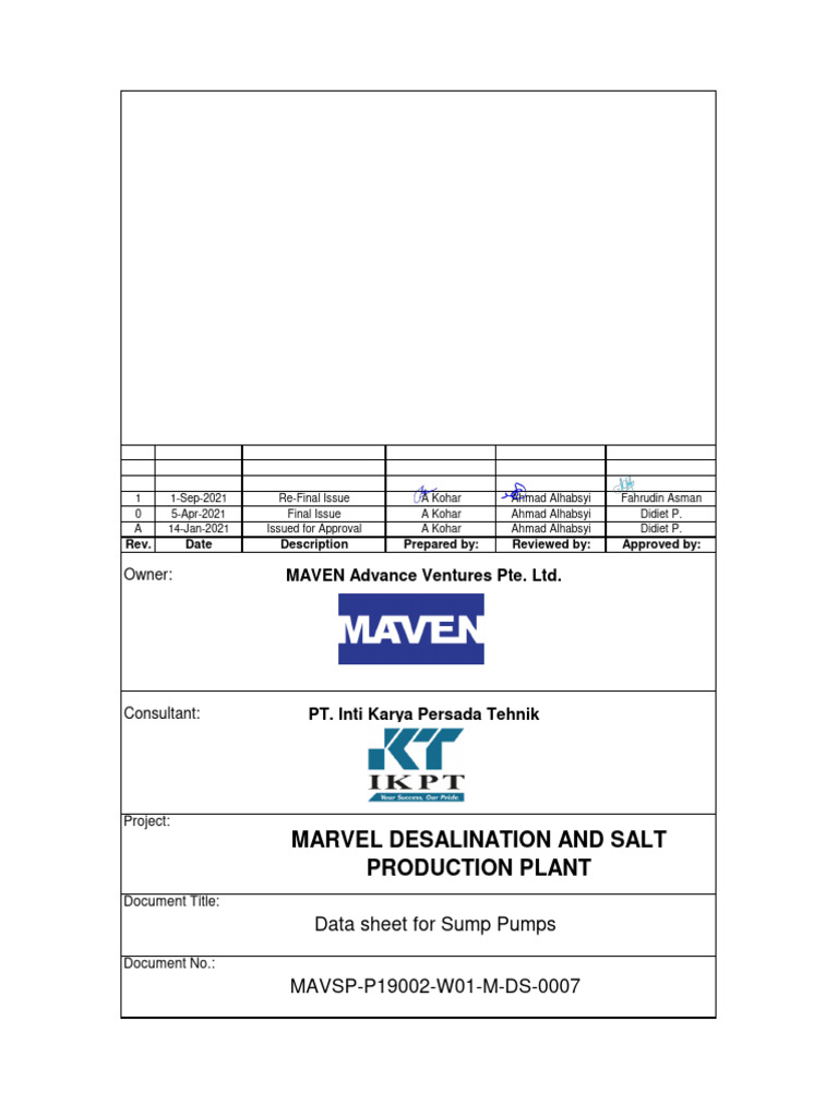 MAVSP-P19002-W01-M-DS-0007-Data Sheet For Sump Pumps - R1 | PDF | Pipe ...
