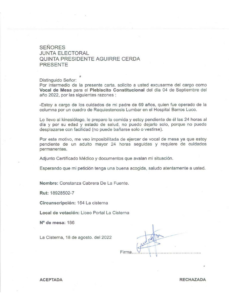 Formulario Excusas Plebiscito 2022 | PDF