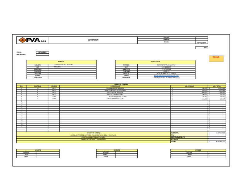 Cotizacion-Fva 802 | PDF