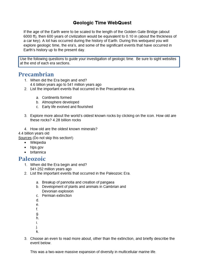 7.8 Geologic Time WebQuest | Download Free PDF | Earth Sciences | Nature