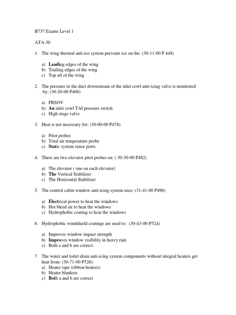 B737NG Level 1 Exams On ATA 30, 35, 38 | PDF | Manufactured Goods | Equipment