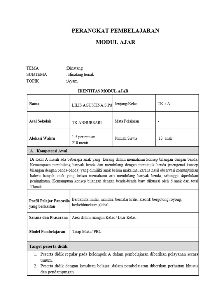 Modul Ajar Binatang Ternak | PDF
