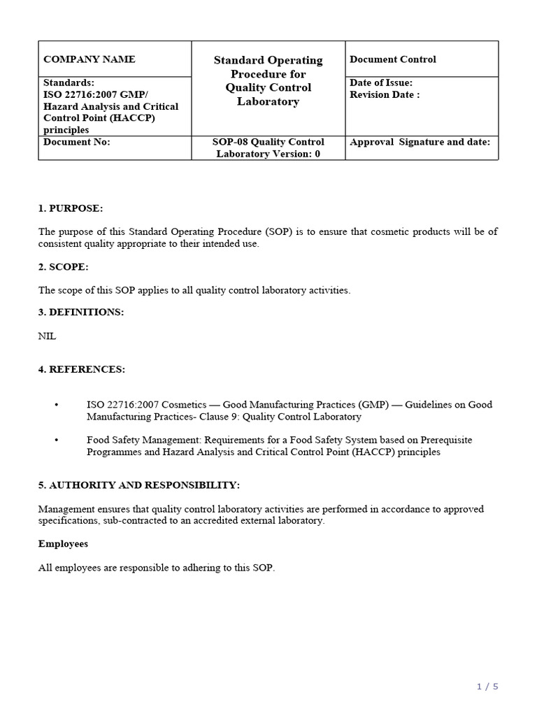 09 GMP SOP 08 Quality Control Laboratory | PDF | Hazard Analysis And Critical Control Points ...