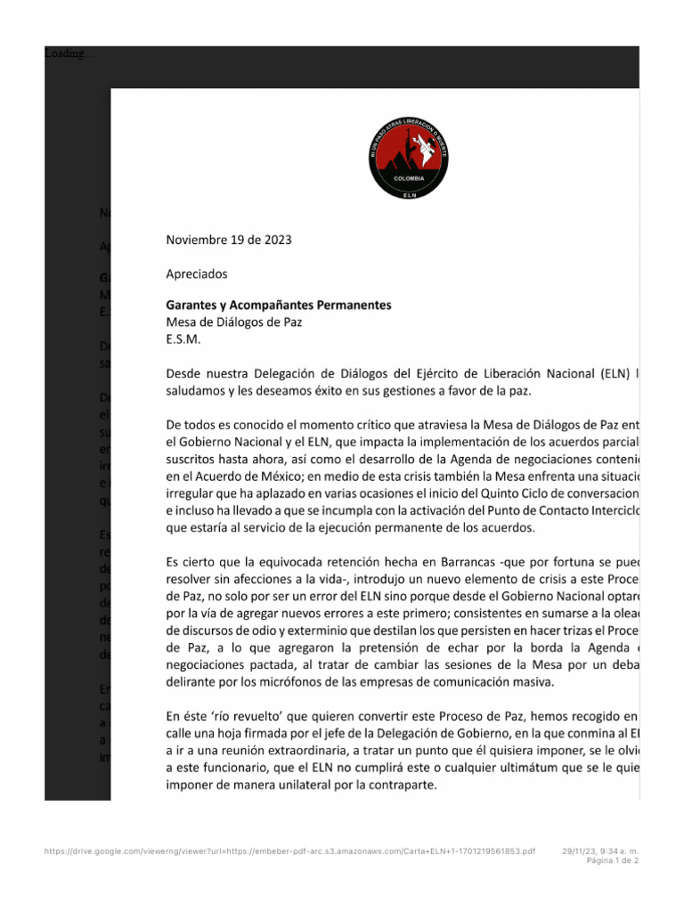 Carta ELN 1 | PDF