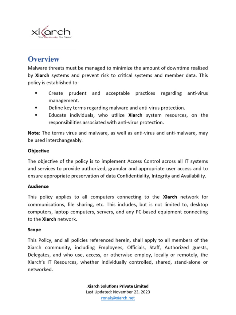 Anti Virus Management Policy | PDF | Antivirus Software | Computer Virus