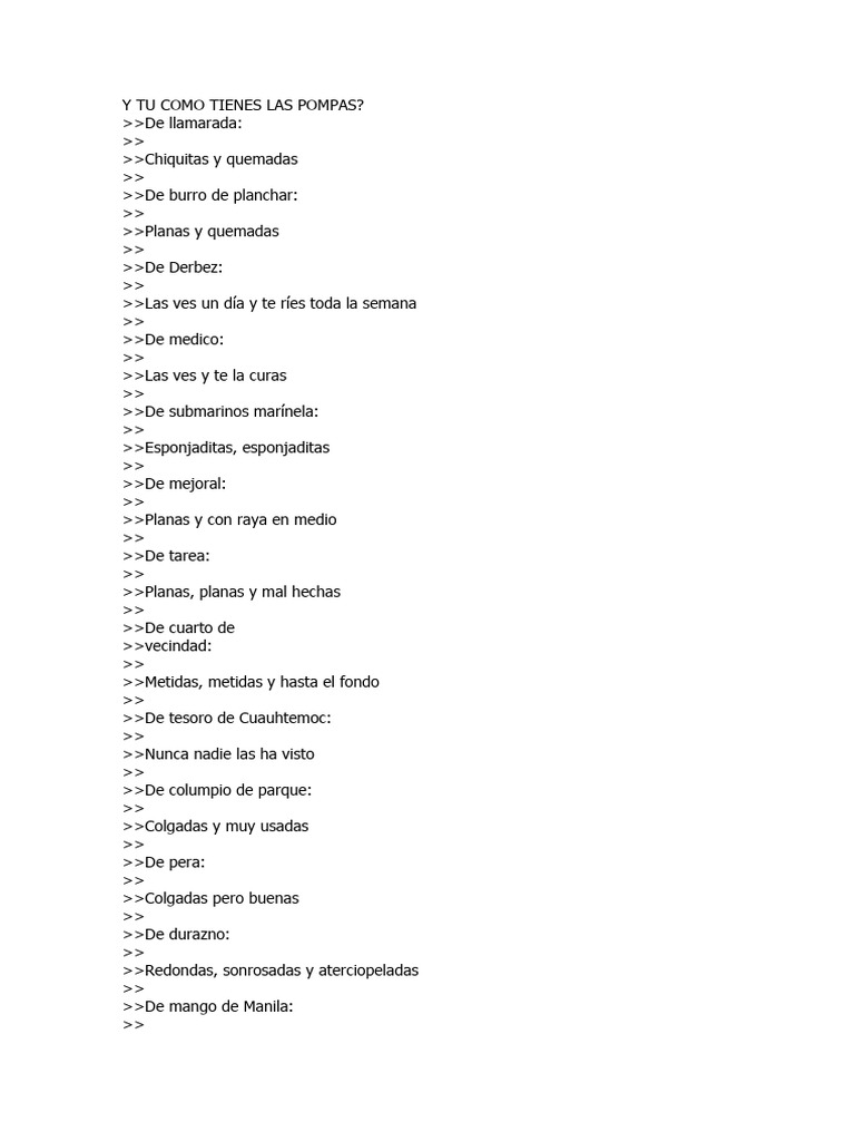 Y Tu Como Tienes Las Pompas | PDF