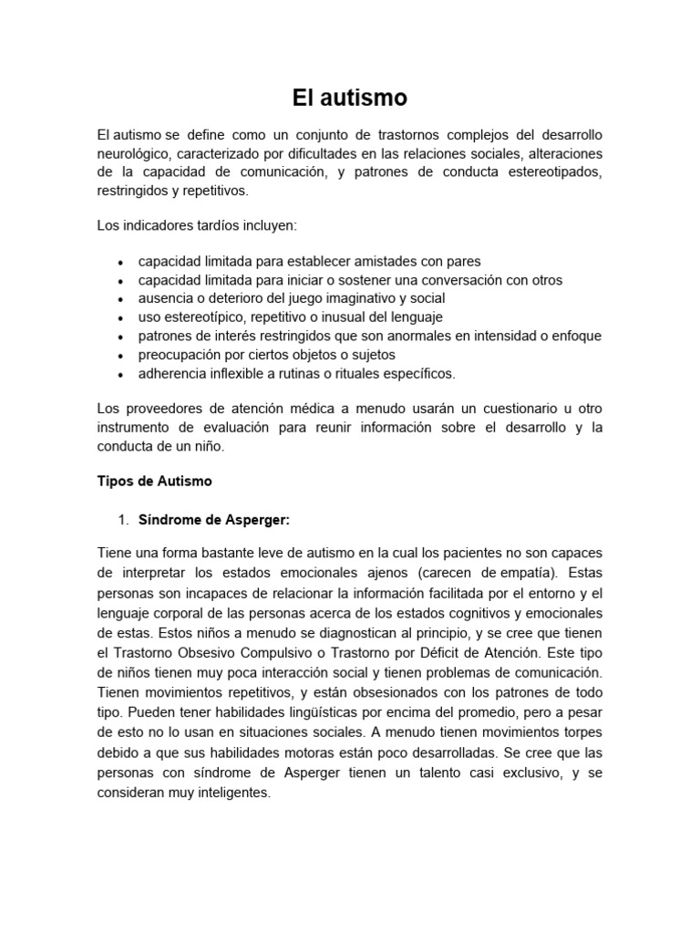 Comprendiendo el Autismo y sus Tipos | PDF | Espectro autista ...