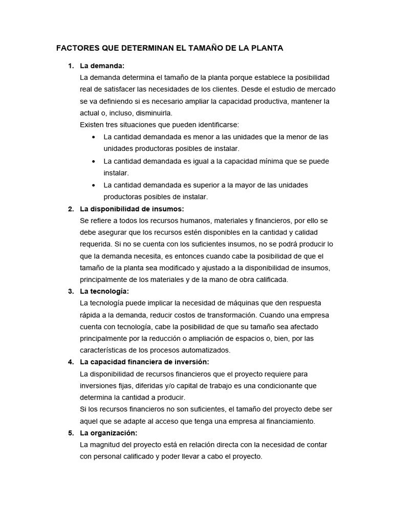 Factores Que Determinan El Tamaño de La Planta | PDF