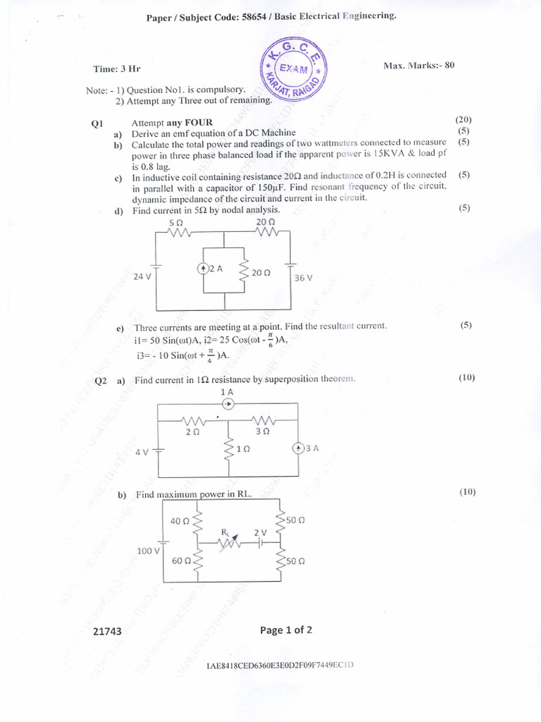 BEE Question Paper | PDF