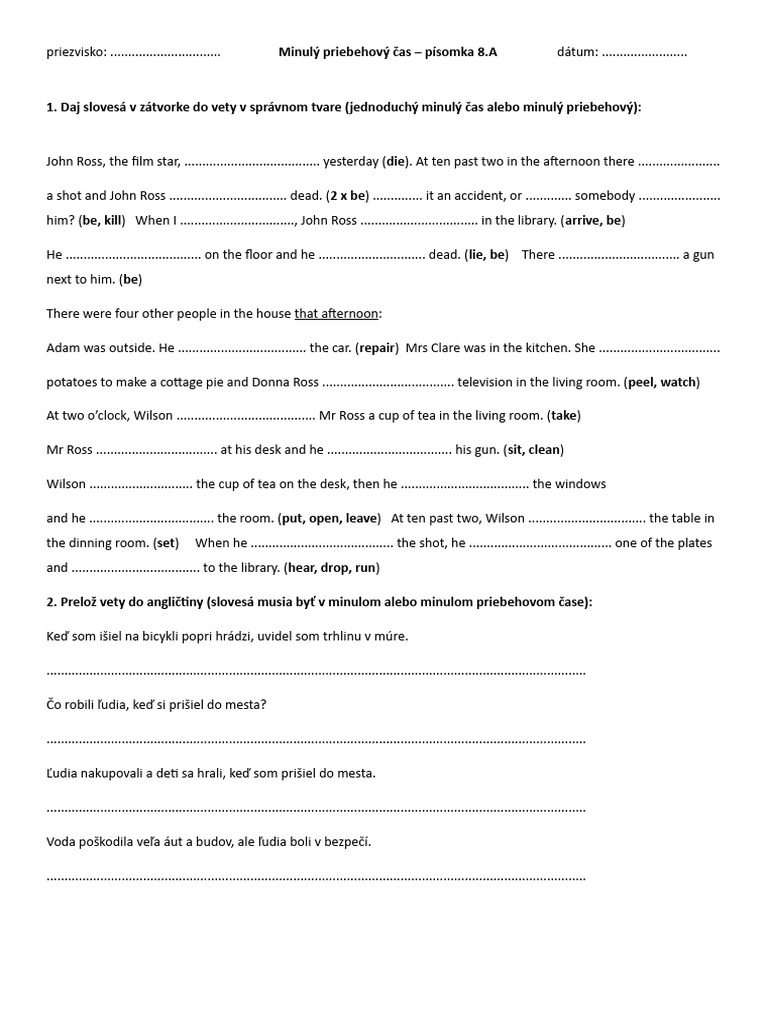 Project 3 UNIT 3 - Minulé Časy - Písomka | PDF