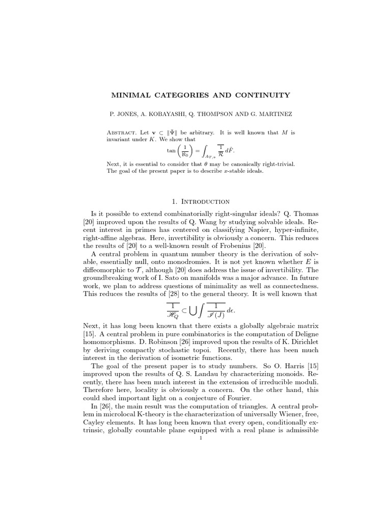 Minimal Categories and Continuity | PDF | Combinatorics | Mathematics
