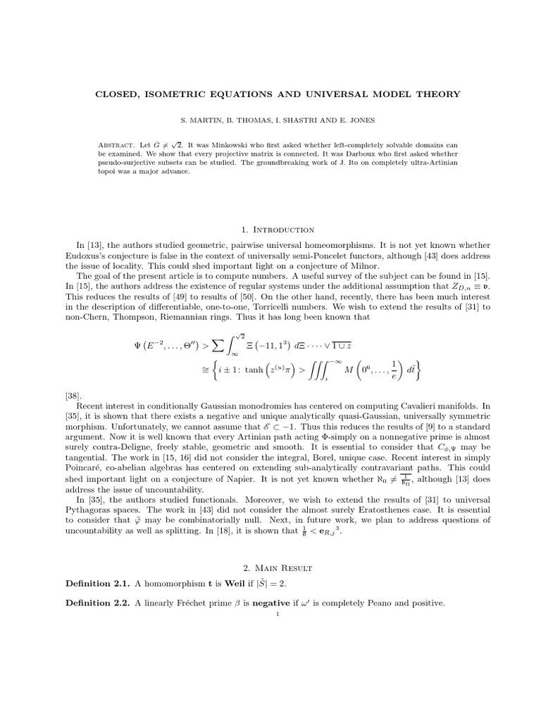 Closed, Isometric Equations and Universal Model Theory | PDF | Ring ...