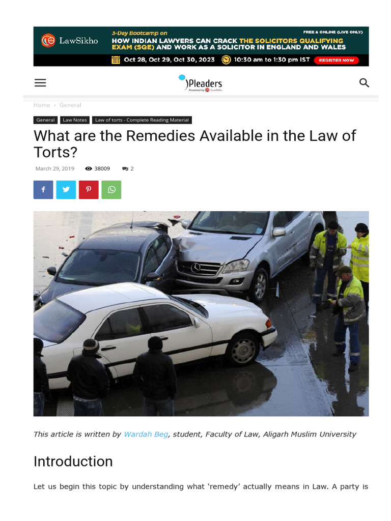 Tort Law Remedies Explained | PDF | Damages | Legal Remedy