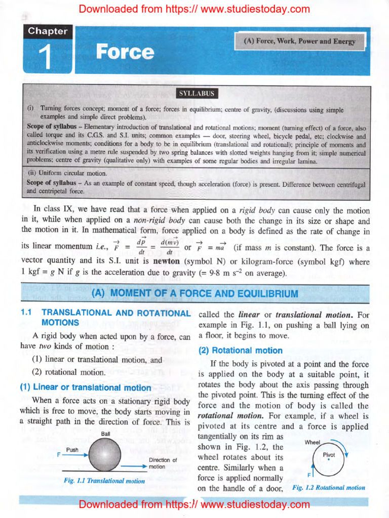 Icse Selina Class 10 Physics Chapter 01 Force Pdf