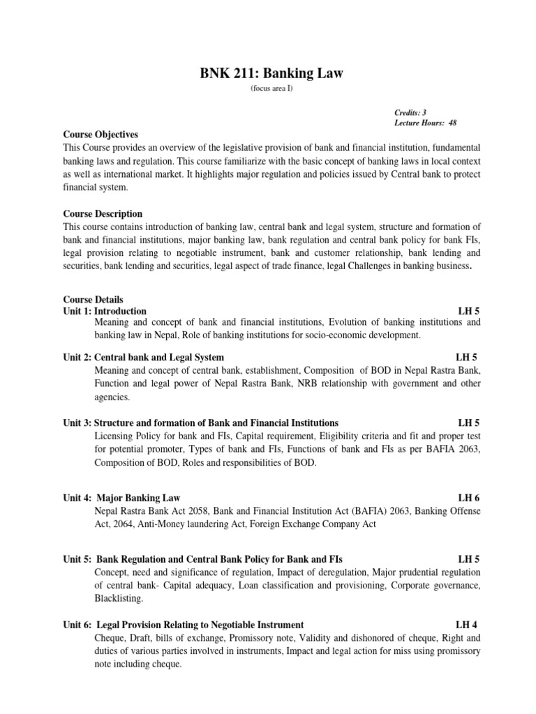 BNK211 Banking Law | PDF | Banks | Financial Services