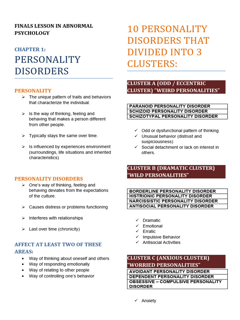 Finals Lesson in Abnormal Psychology | PDF | Personality Disorder ...