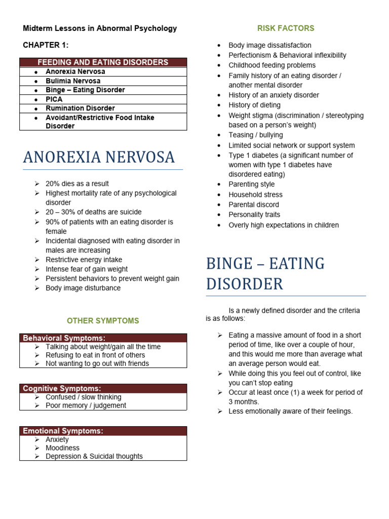 Midterm Lessons in Abnormal Psychology | PDF | Eating Disorder | Mental ...