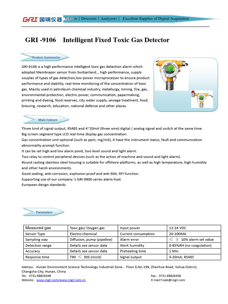 GRI-9106-E Intelligent Fixed Toxic Gas Detector | PDF | Sensor ...