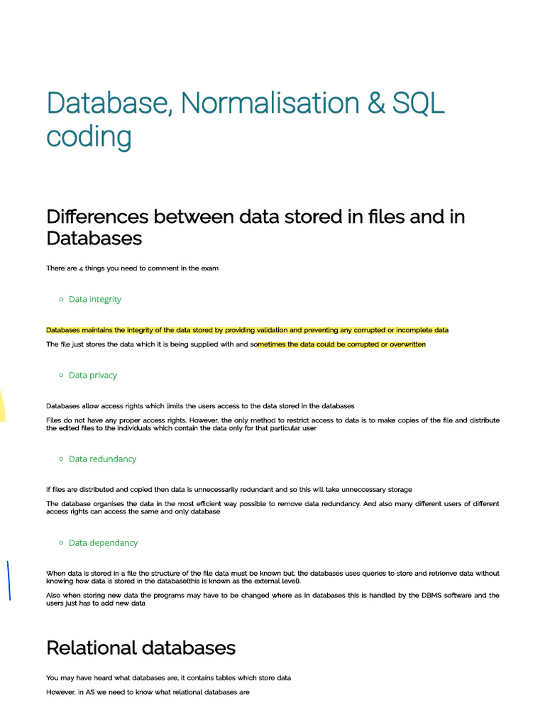 8 - Databases DBMS DBA Normalisation SQL Coding | PDF | Databases ... 8 - Databases DBMS DBA Normalisation SQL Coding | PDF | Databases ...