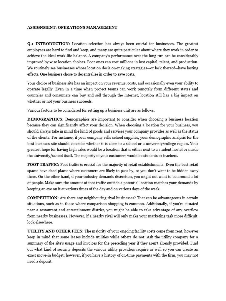 Assignment - Operations Management | PDF Assignment - Operations Management | PDF