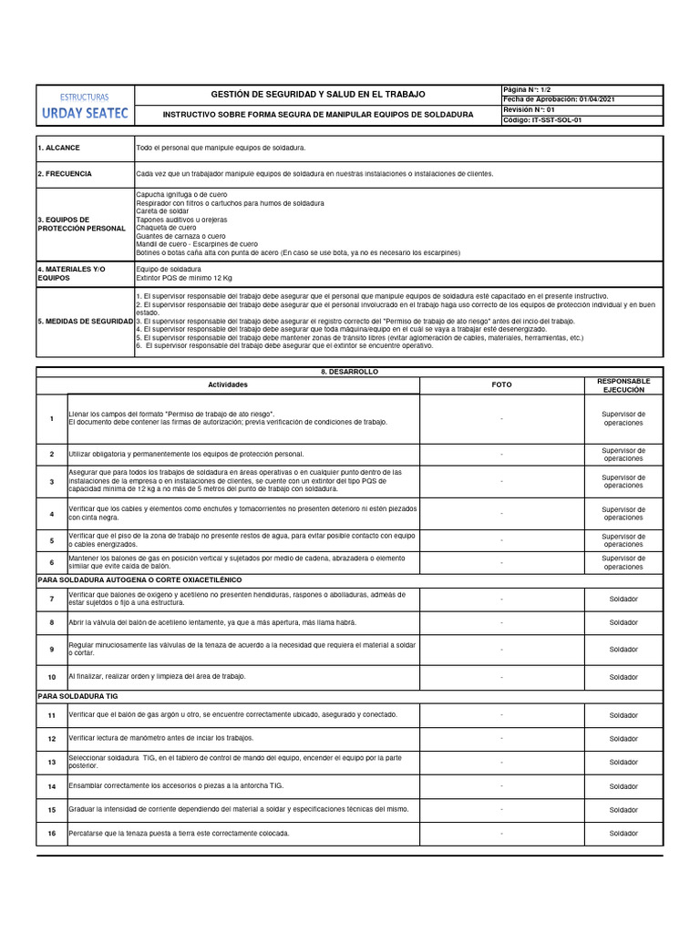 Instructivo SST Soldadura - Urday 2021 | PDF | Soldadura | Construcción