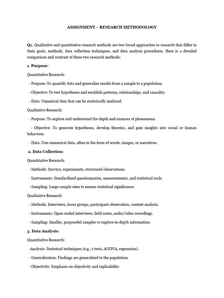Assignment - Research Methodology | Download Free PDF | Quantitative Research | Qualitative Research