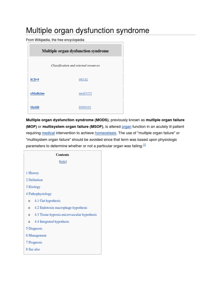 Multiple Organ Dysfunction Syndrome | PDF | Medicine | Clinical Medicine