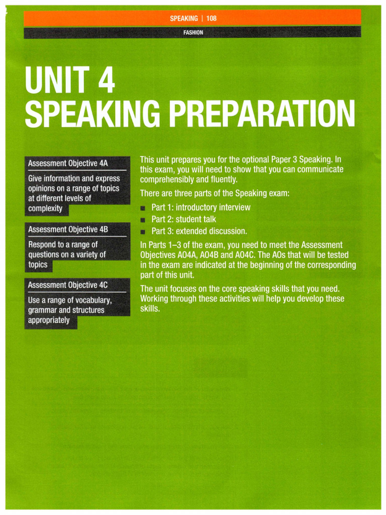 Student's Book U4-Speaking Preparation P108-119 | PDF